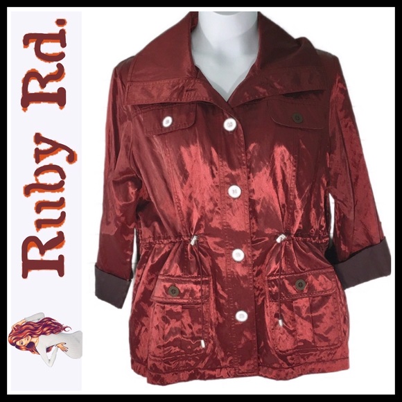 Ruby Rd. | Jackets & Coats | Ruby Rd Jacket Metallic Burgundy Sz 8 ...